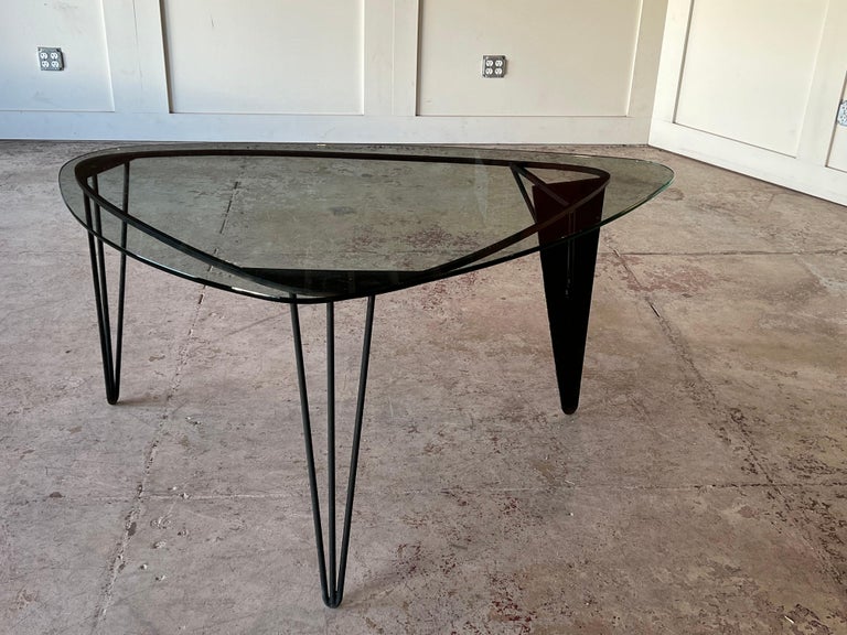 Mid-Century Modern Glass and Cast Iron Dining Room or Center Table For ...