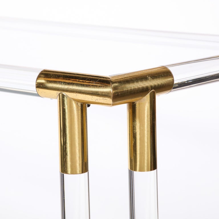 Mid-Century Modern Glass Console Table with Brass Joints and Lucite ...