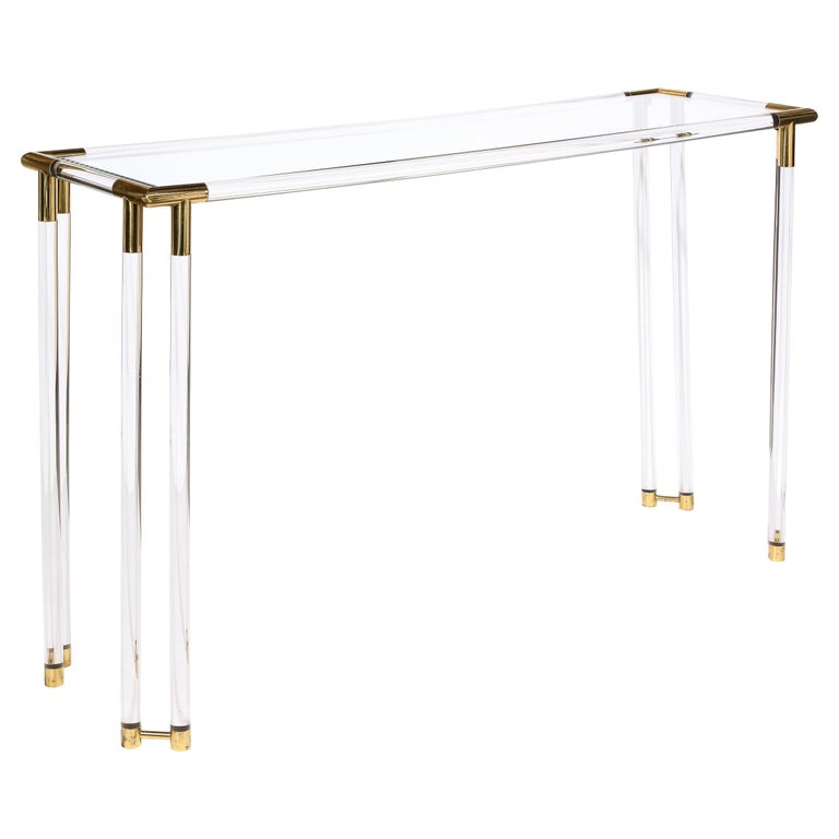 Mid-Century Modern Glass Console Table with Brass Joints and Lucite ...
