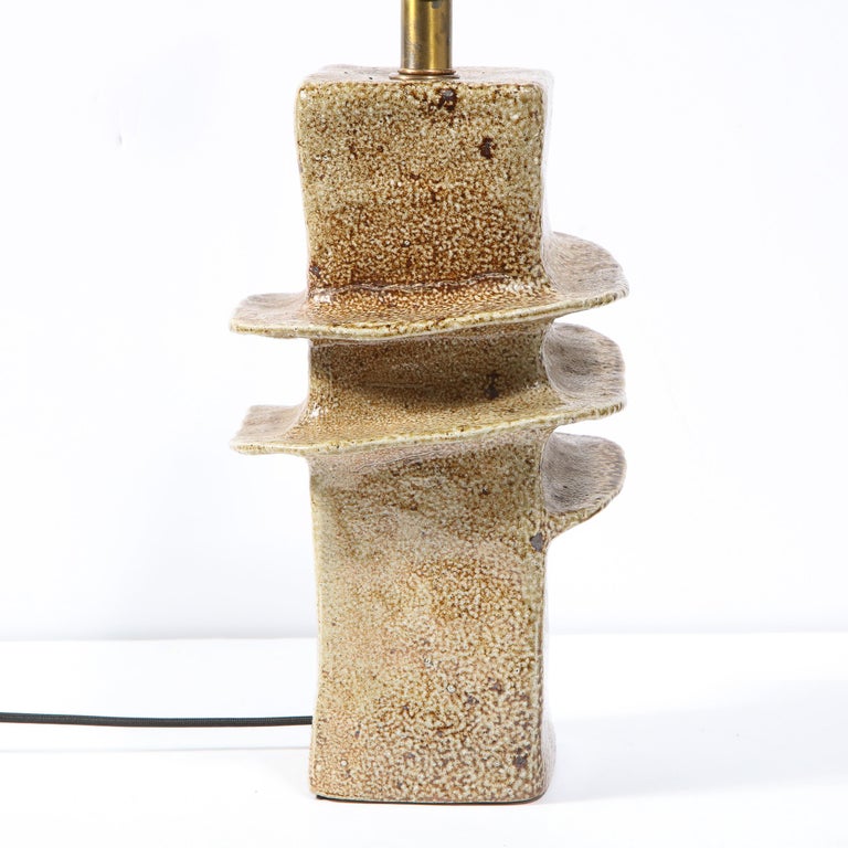 Mid Century Modern Glazed Ceramic Pillar Table Lamp with Spiral Banding ...