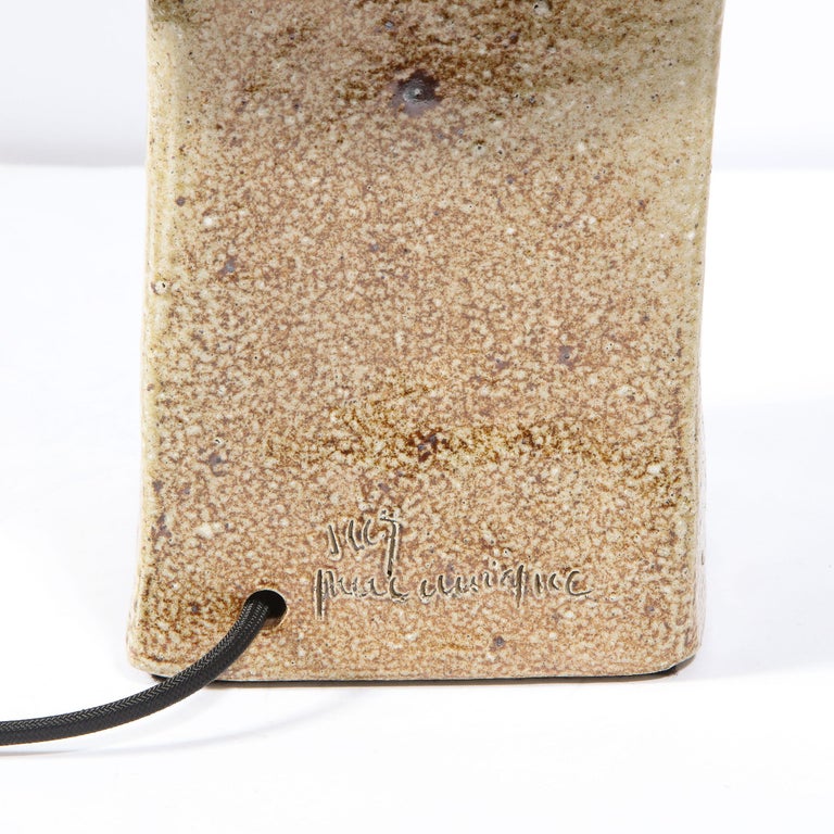 Mid Century Modern Glazed Ceramic Pillar Table Lamp with Spiral Banding ...