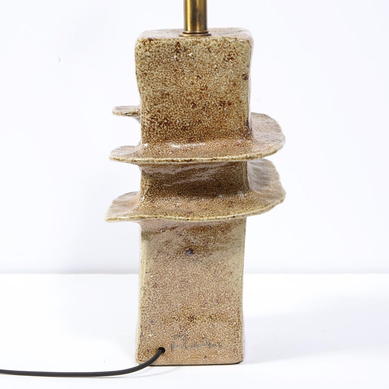 Mid Century Modern Glazed Ceramic Pillar Table Lamp with Spiral Banding ...