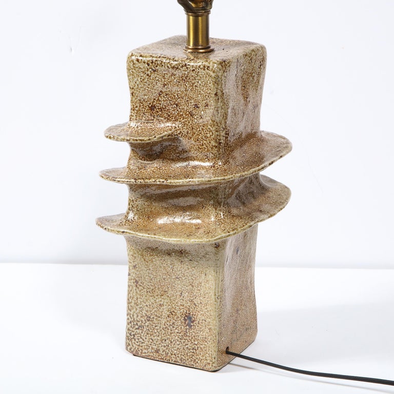 Mid Century Modern Glazed Ceramic Pillar Table Lamp with Spiral Banding ...