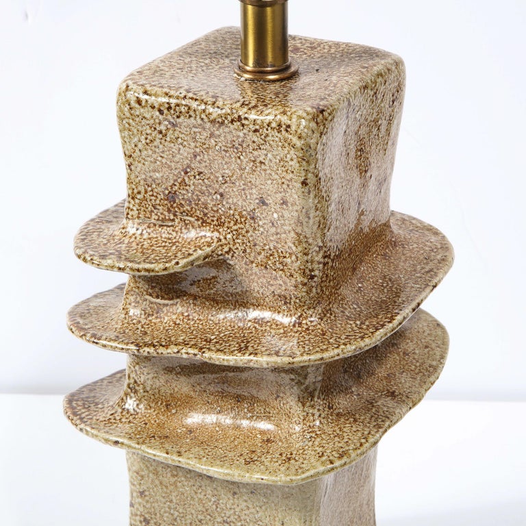 Mid Century Modern Glazed Ceramic Pillar Table Lamp with Spiral Banding ...