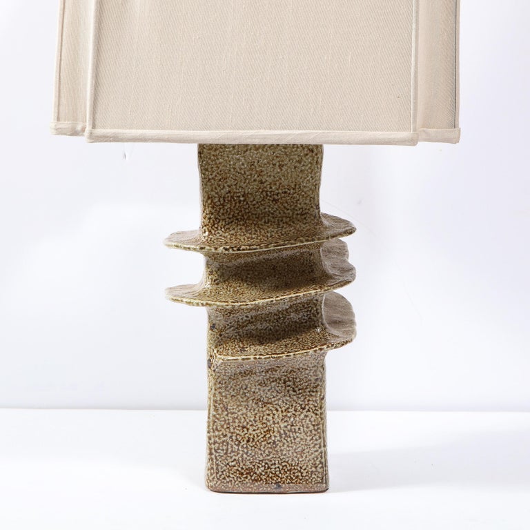 Mid Century Modern Glazed Ceramic Pillar Table Lamp with Spiral Banding ...