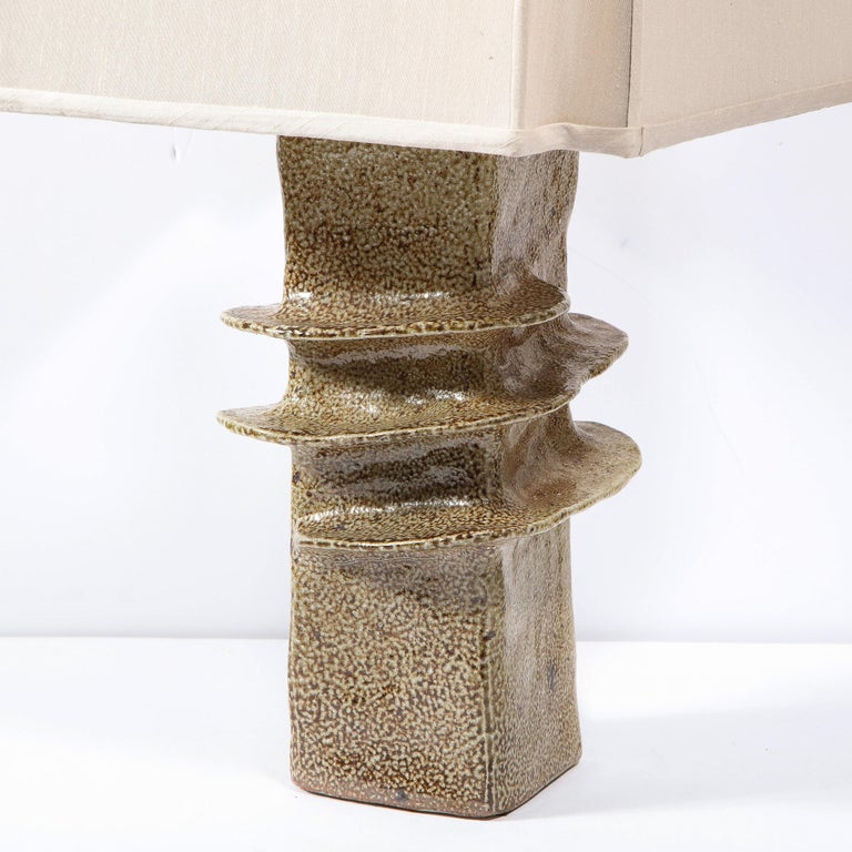 Mid Century Modern Glazed Ceramic Pillar Table Lamp with Spiral Banding ...