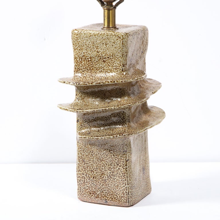Mid Century Modern Glazed Ceramic Pillar Table Lamp with Spiral Banding ...