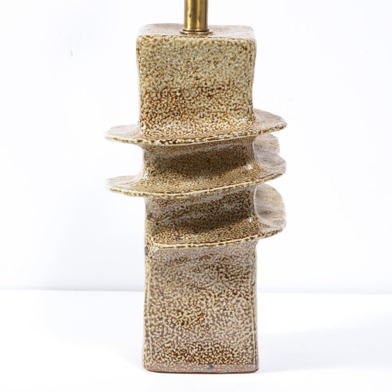 Mid Century Modern Glazed Ceramic Pillar Table Lamp with Spiral Banding ...