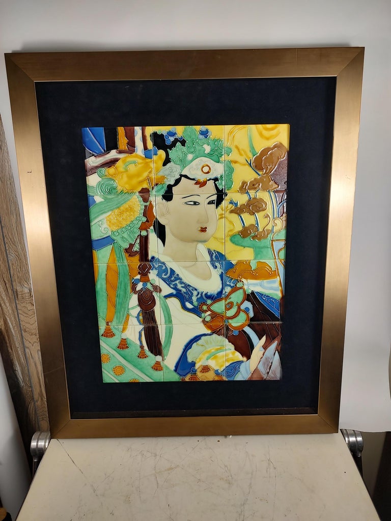 Mid-Century Modern Glazed Ceramic Tile Art of a Japanese Woman 12 Tiles ...