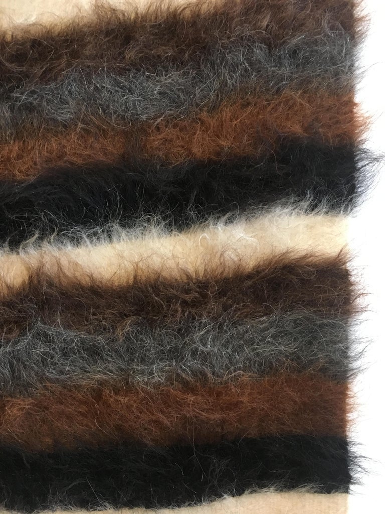 Mid-Century Modern Goat Hair Rug with Stripes 'Wide' For Sale at 1stDibs