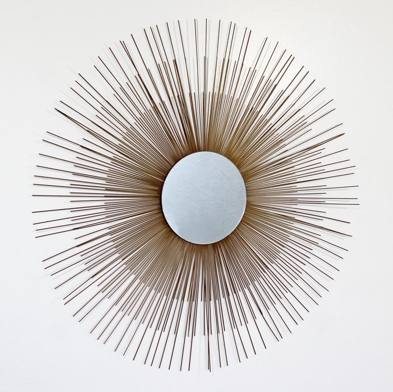 Mid-Century Modern Gold Gilt Metal Starburst Sunburst Round Wall Mirror ...