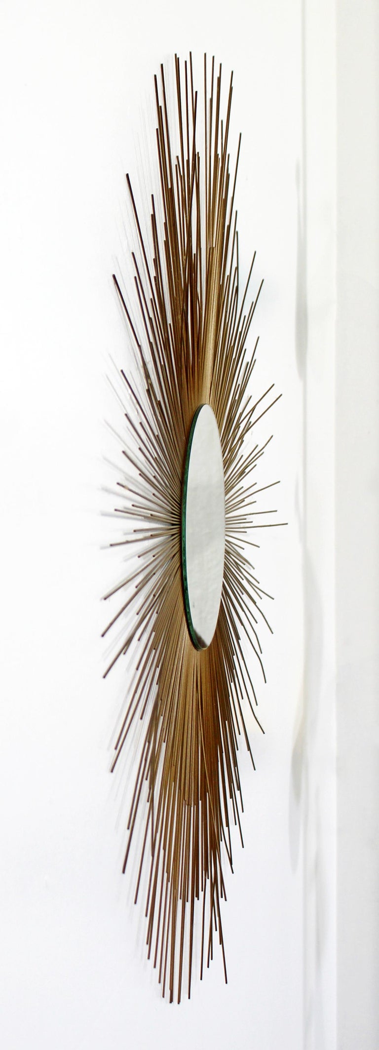 Mid-Century Modern Gold Gilt Metal Starburst Sunburst Round Wall Mirror ...