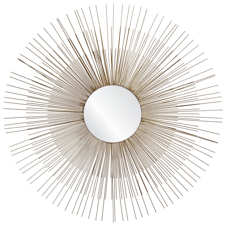 Mid-Century Modern Gold Gilt Metal Starburst Sunburst Round Wall Mirror ...