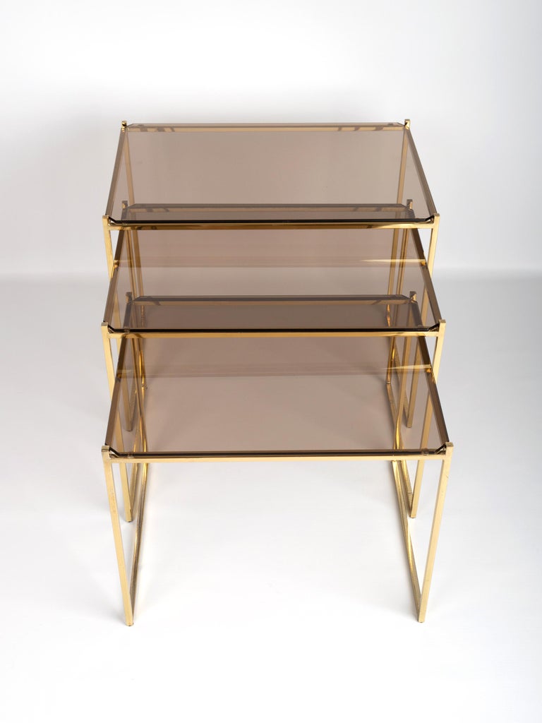 Mid-Century Modern Gold-Plated Nesting Side Tables For Sale at 1stDibs