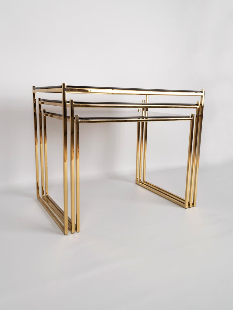 Mid-Century Modern Gold-Plated Nesting Side Tables For Sale at 1stDibs