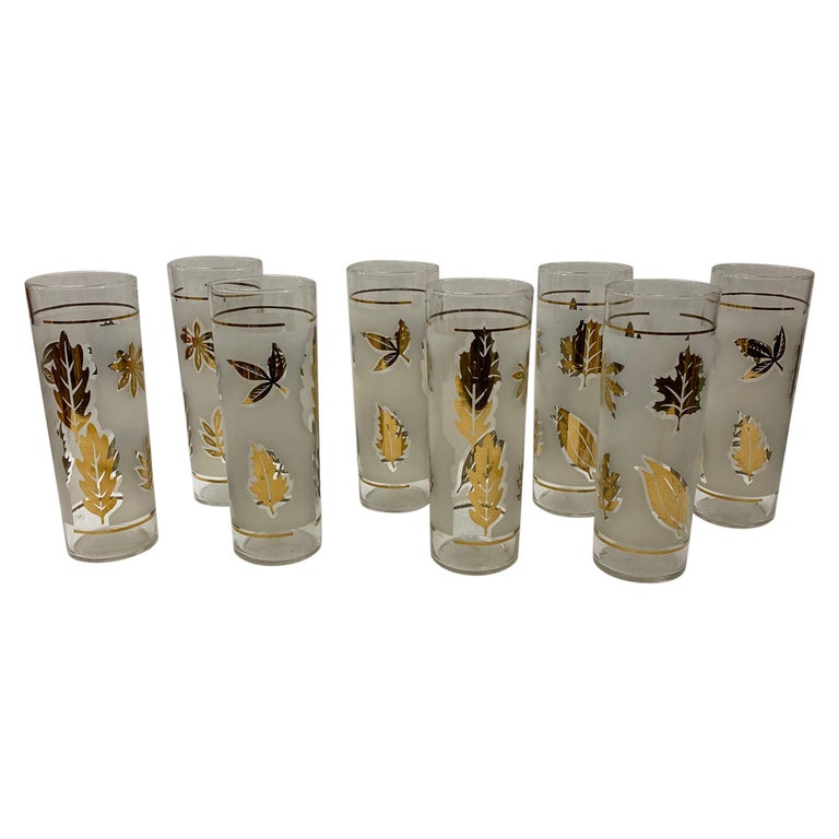 Mid-Century Modern Golden Foliage 22k Gold Libbey Highball Glass Set at ...