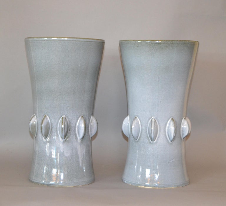 Mid-Century Modern Gray Ceramic Vases with Dripping Glaze, Pair For ...