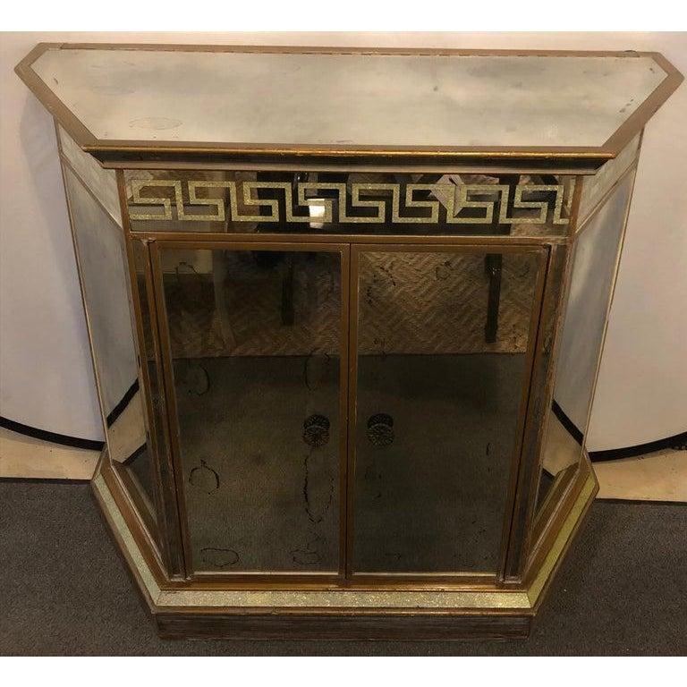 Mid-Century Modern Greek Key Design Mirrored Bar or Serving Cabinet For ...