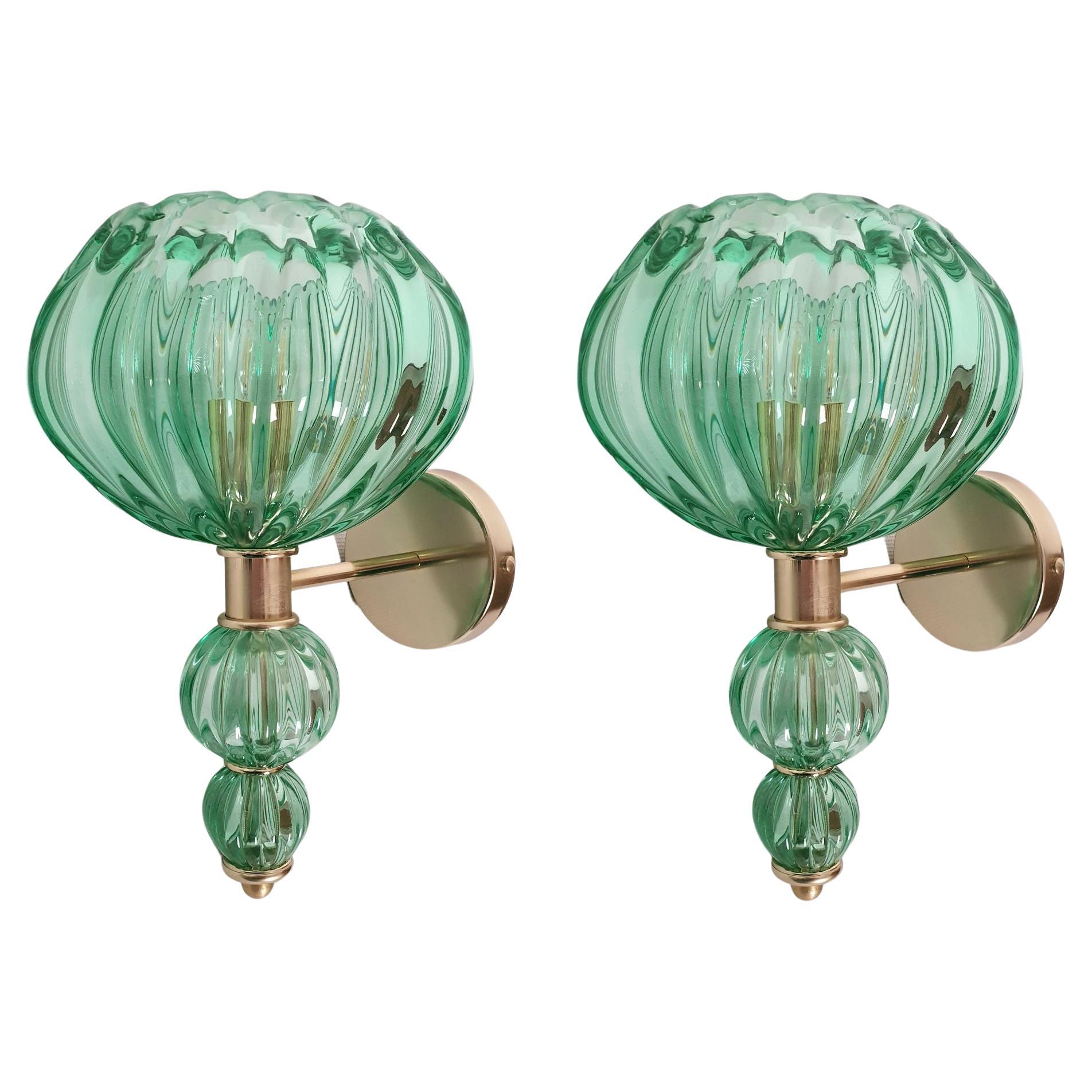 Mid-Century Modern Green Murano Glass Sconces, Barovier Style, a Pair ...