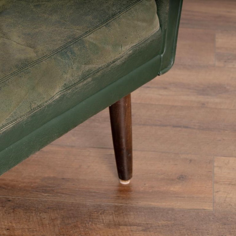 Mid-Century Modern Green Vintage Leather Three Seat Sofa and Arm Chair ...