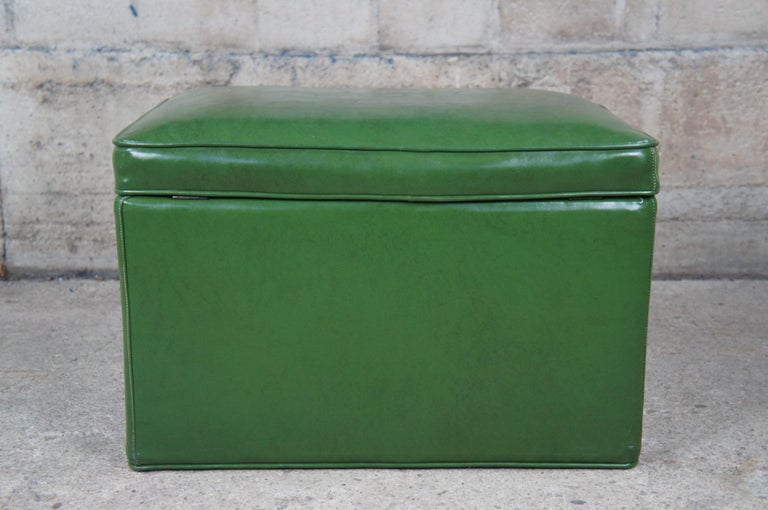 Mid-Century Modern Green Vinyl Rectangular Storage Ottoman Footstool ...