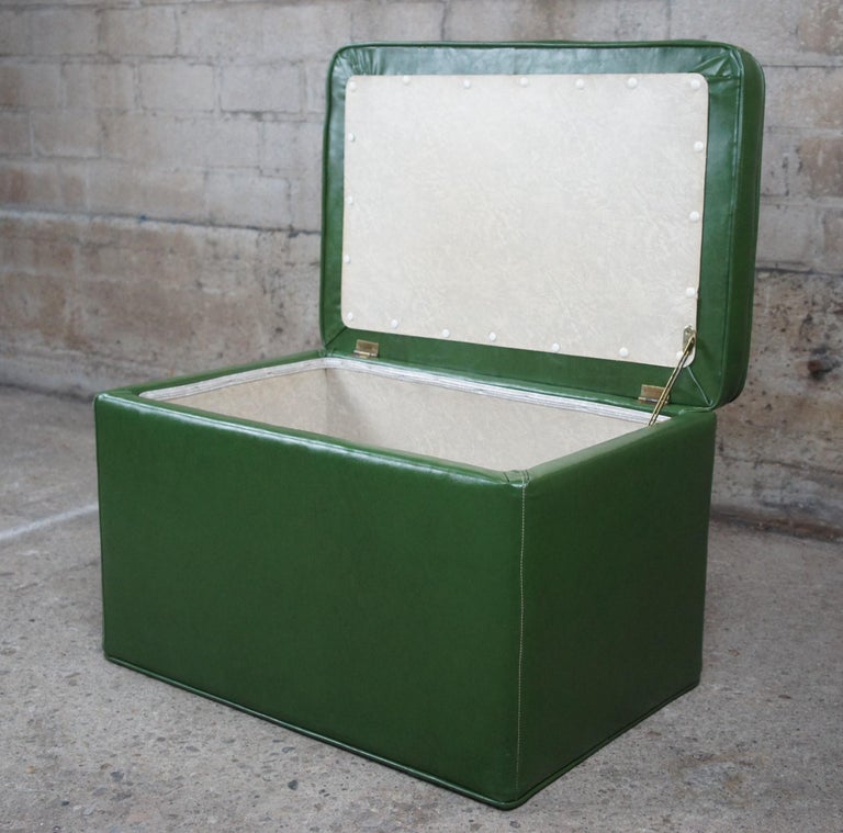 Mid-Century Modern Green Vinyl Rectangular Storage Ottoman Footstool ...