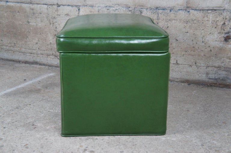 Mid-Century Modern Green Vinyl Rectangular Storage Ottoman Footstool ...