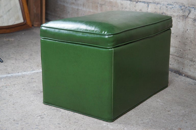 Mid-Century Modern Green Vinyl Rectangular Storage Ottoman Footstool ...