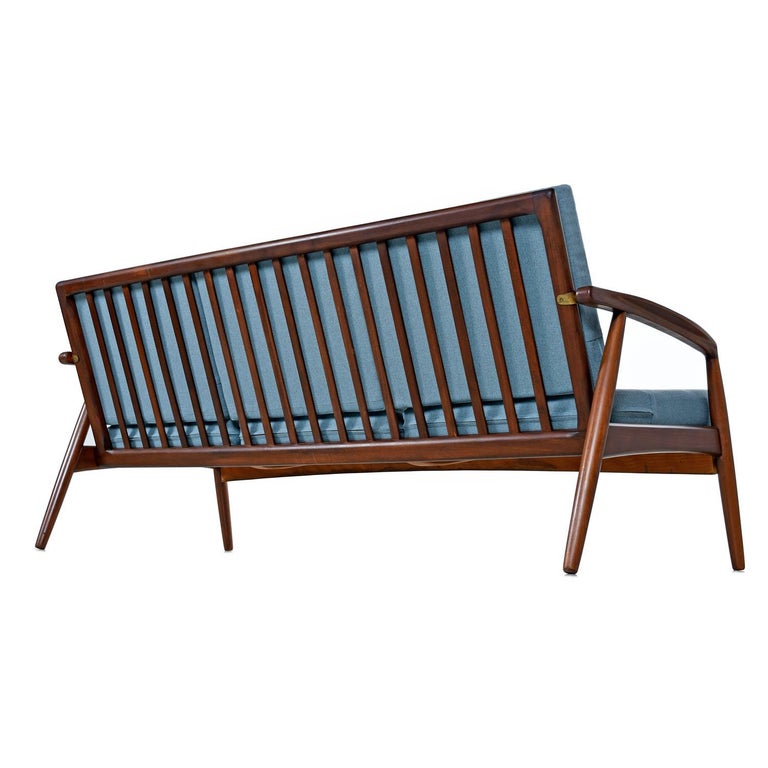 Mid-Century Modern Grete Jalk Style Three-Seat Walnut Frame Sofa Couch ...