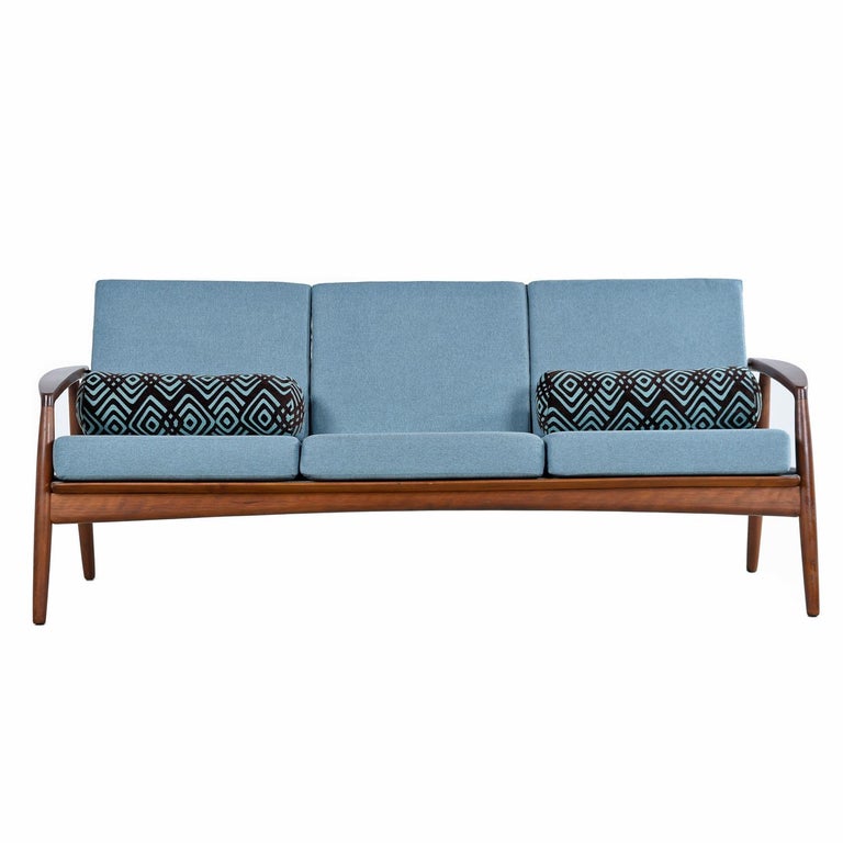 Mid-Century Modern Grete Jalk Style Three-Seat Walnut Frame Sofa Couch ...