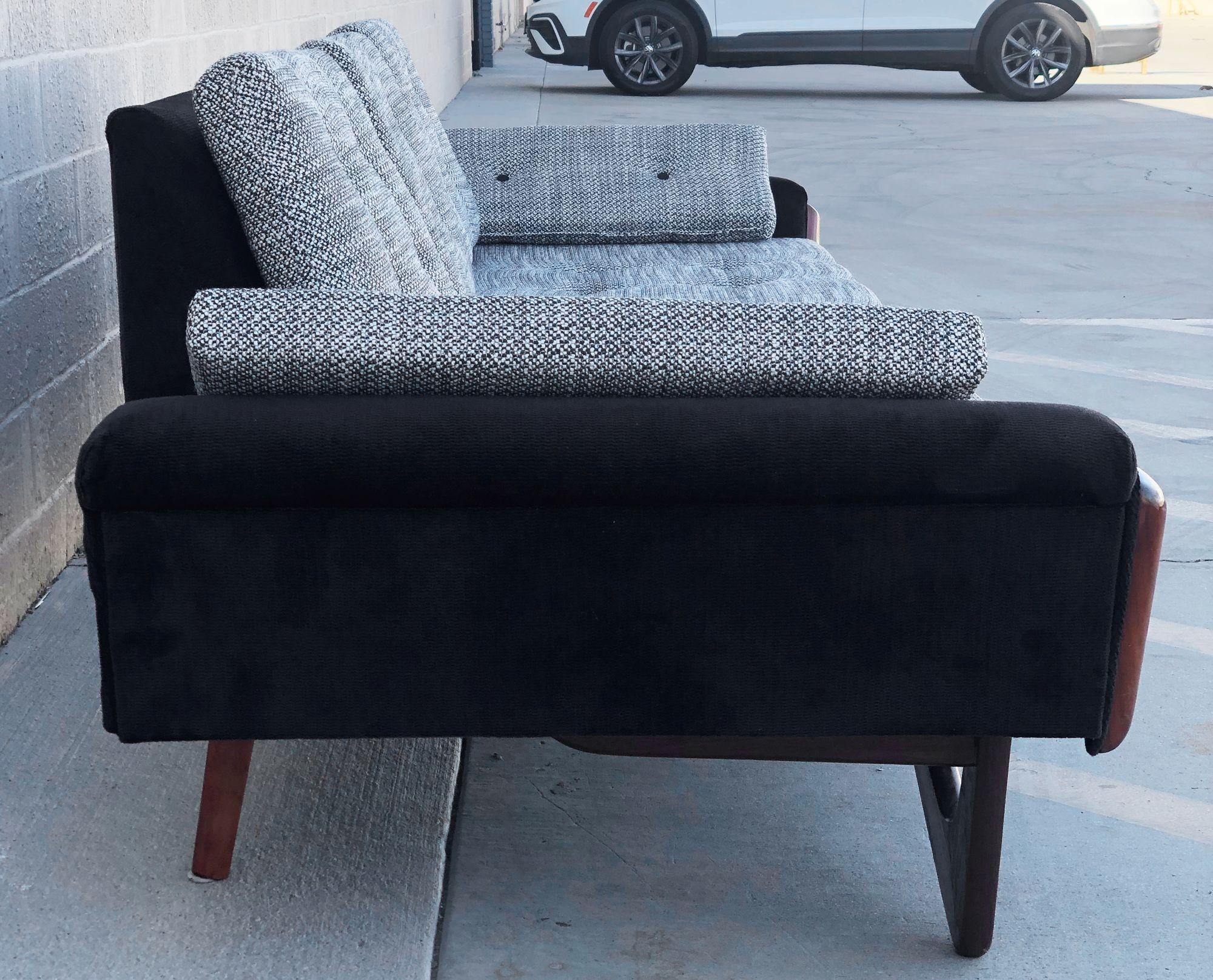 Mid Century Modern Grey Tweed and Walnut Pearsall Gondola Sofa For Sale ...