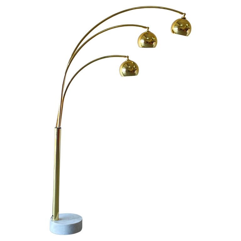 Mid-Century Modern Guzzini 3 Arm Arc Brass Floor Lamp Marble Base For ...