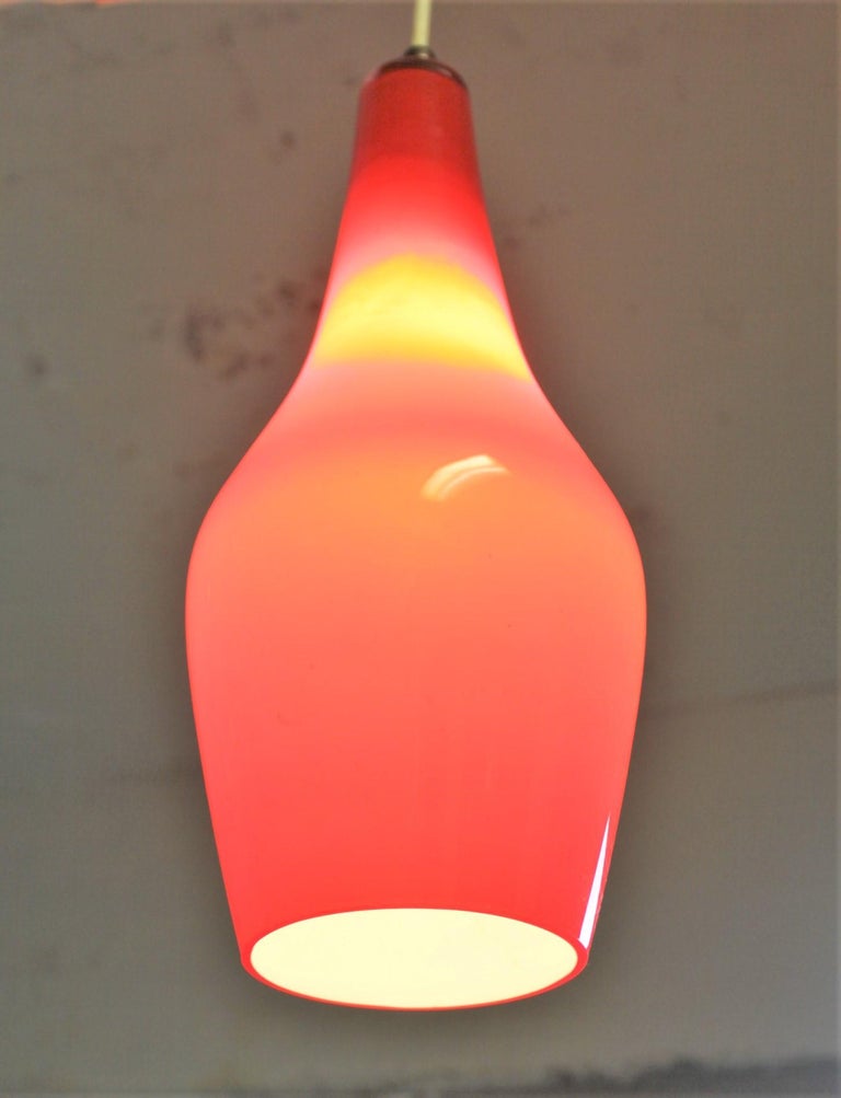 Mid-Century Modern Hand Blown Cased Red Teardrop Glass Pendant Light ...