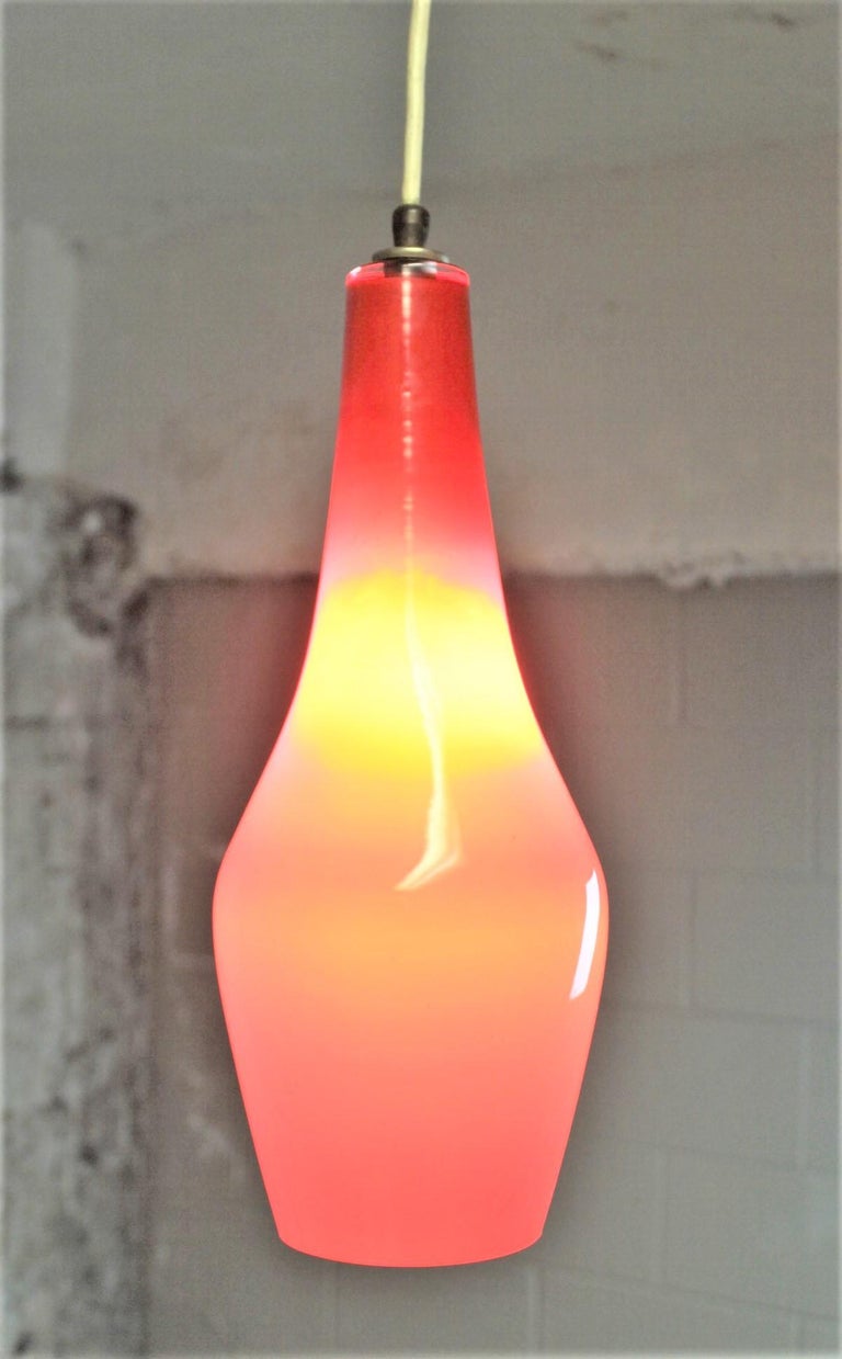 Mid-Century Modern Hand Blown Cased Red Teardrop Glass Pendant Light ...