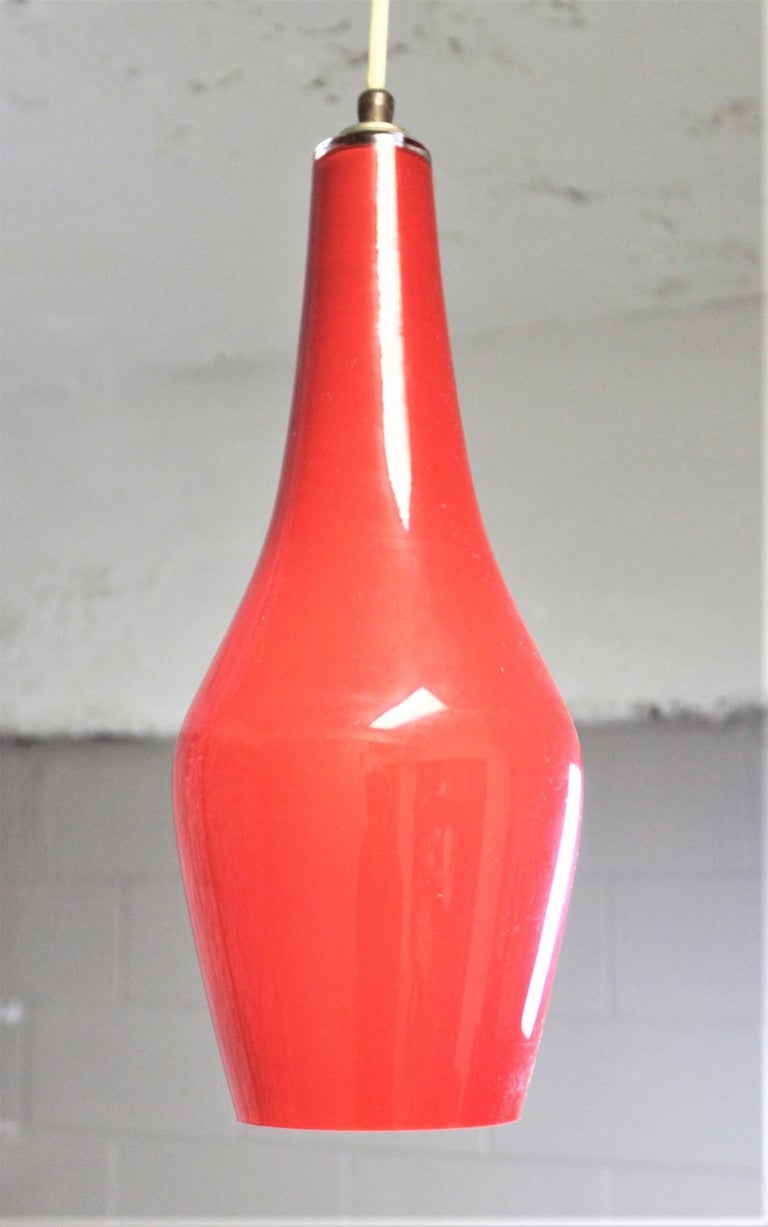 Mid-Century Modern Hand Blown Cased Red Teardrop Glass Pendant Light ...