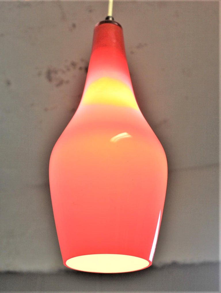Mid-Century Modern Hand Blown Cased Red Teardrop Glass Pendant Light ...