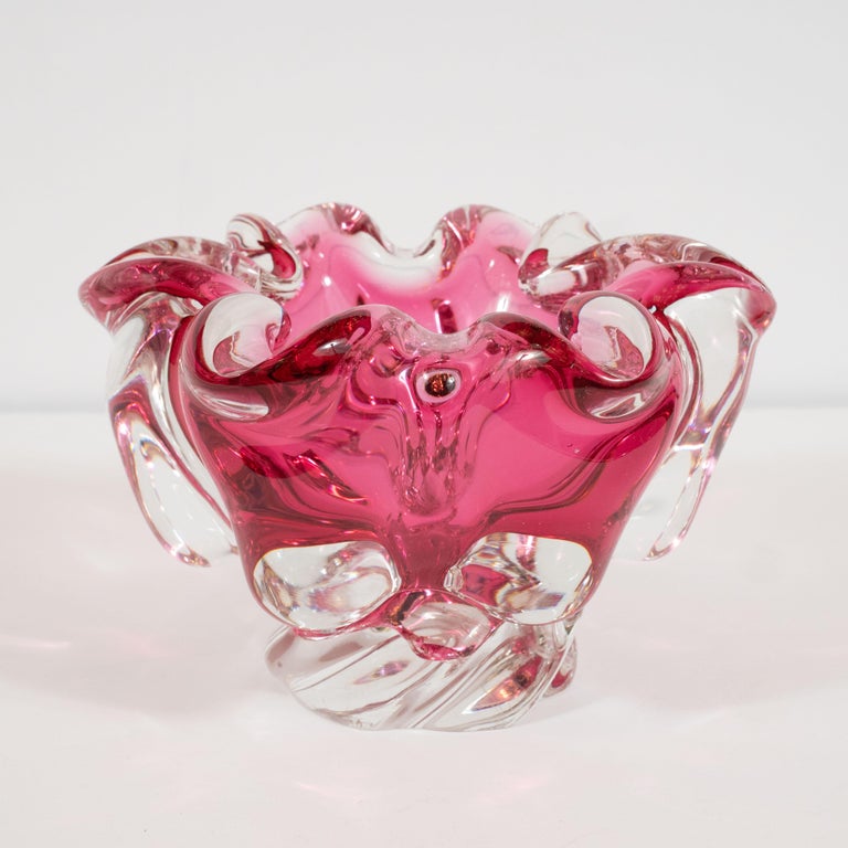 Mid Century Modern Hand Blown Murano Translucent Magenta Murano Glass Bowl At 1stdibs