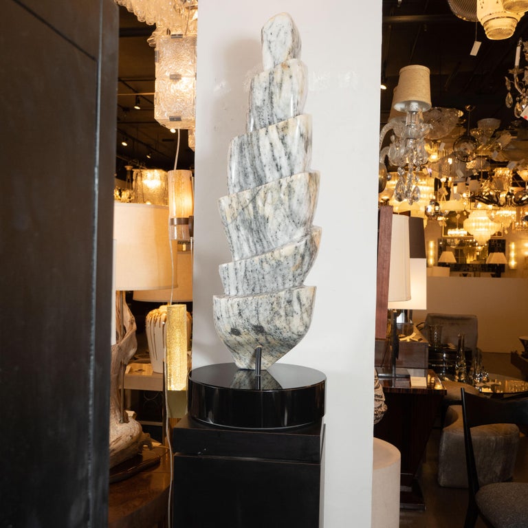 Mid-Century Modern Hand Carved Grisaille Granite Sculpture on Custom ...