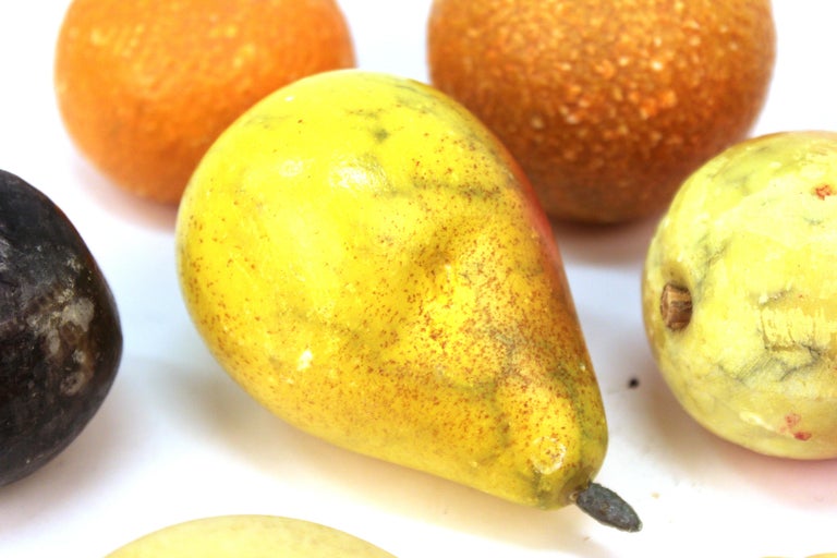 Mid-Century Modern Hand Carved and Painted Marble Fruit in Wooden Bowl ...
