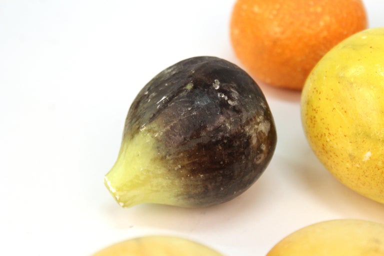 Mid-Century Modern Hand Carved and Painted Marble Fruit in Wooden Bowl ...