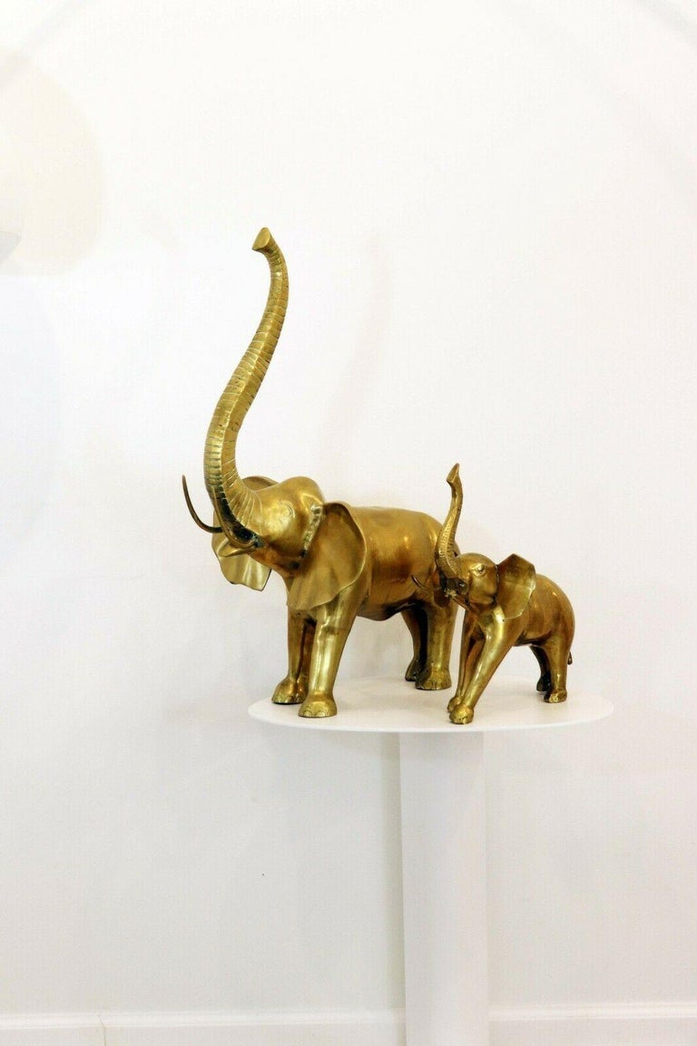 Mid-Century Modern Hand Cast Solid Pair Bronze Elephant Sculpture at ...