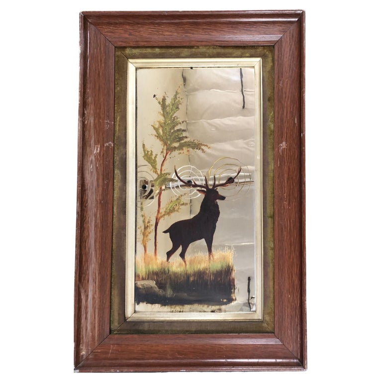 Mid-Century Modern Hand Painted Buck on Mirror with Walnut Frame For ...