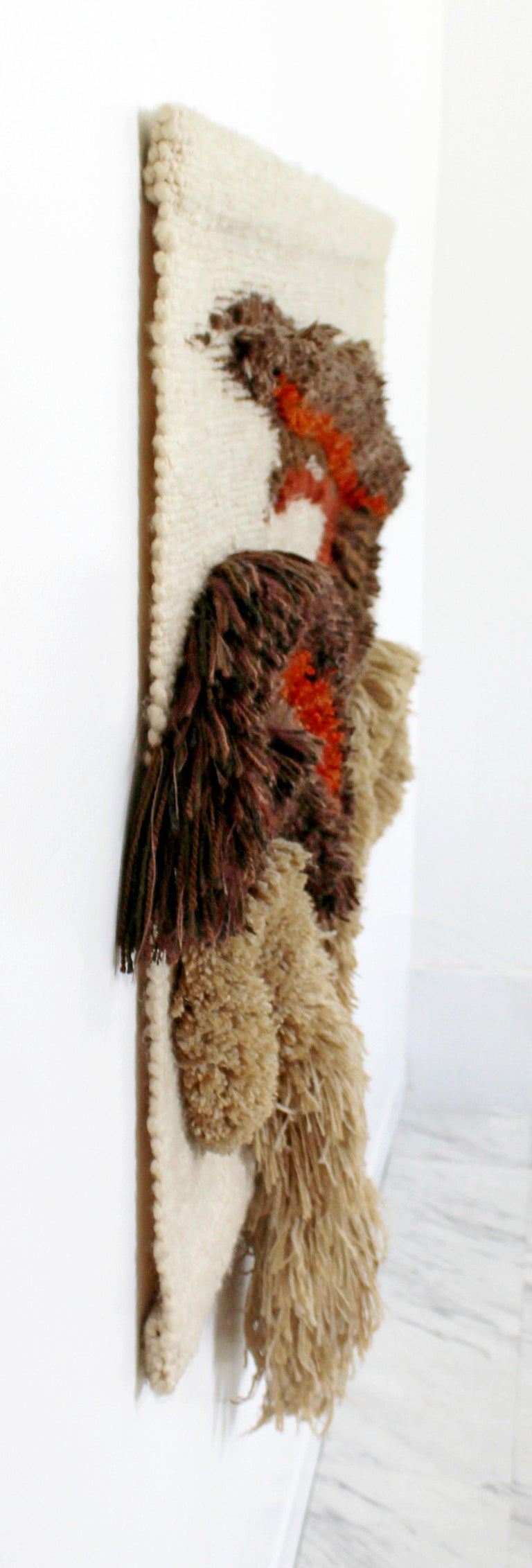 Mid-Century Modern Hand Woven Wool Fiber Wall Art Abstract Brown Orange ...