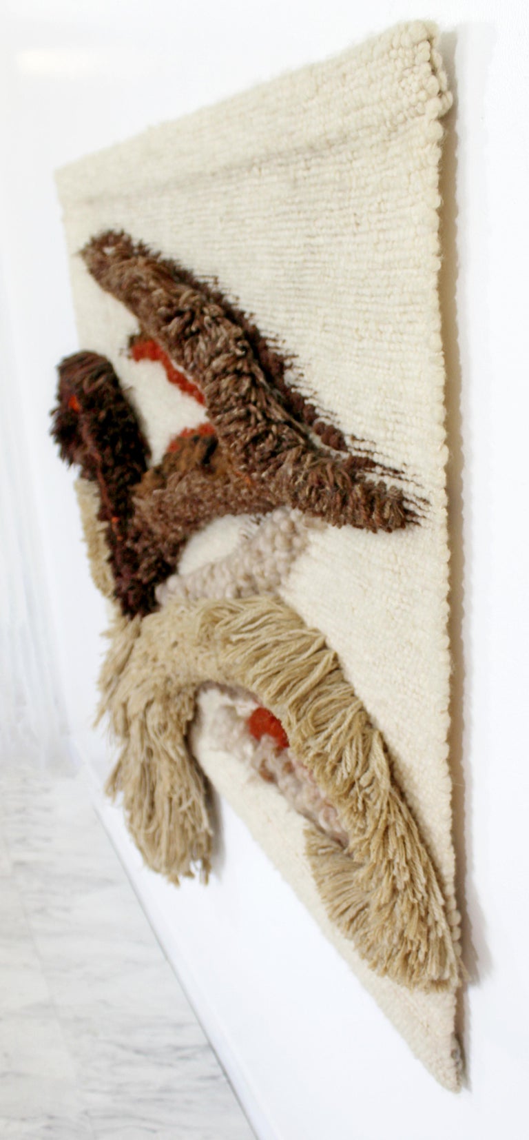 Mid-Century Modern Hand Woven Wool Fiber Wall Art Abstract Brown Orange ...