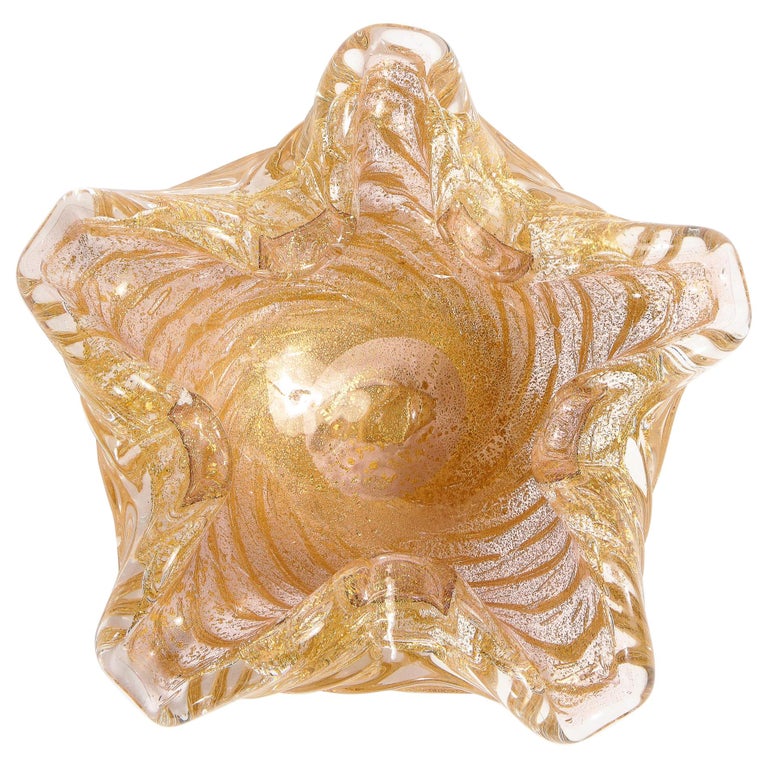 Mid-Century Modern Handblown Translucent Murano Bowl w/ 24kt Yellow ...