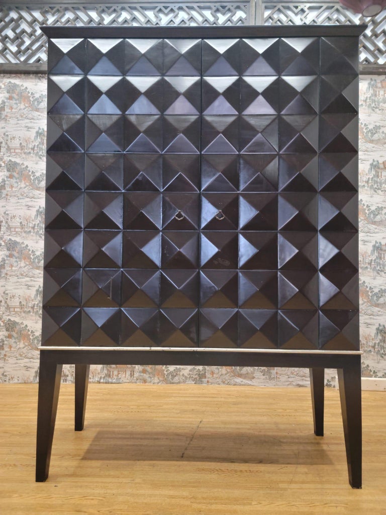 Mid-Century Modern Handmade Walnut Cabinet With Geo Diamond Texture For ...