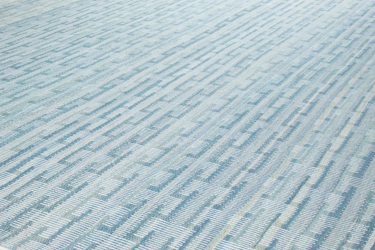 Mid-Century Modern Handwoven Flat-Weave Rug in Shades of Blue For Sale ...