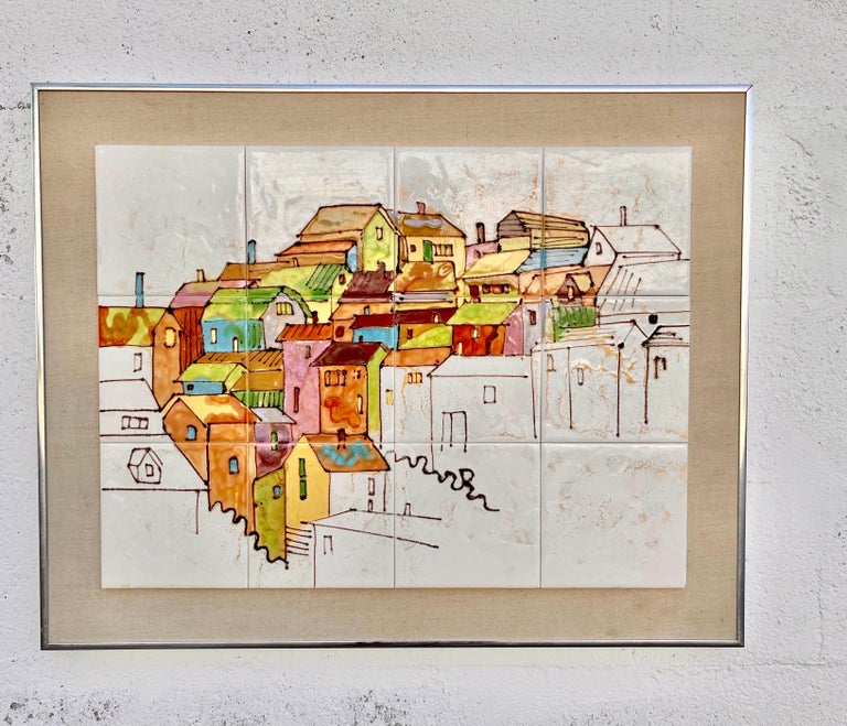 Mid-Century Modern Harris Strong "Village" Hand Painted Ceramic Tile ...