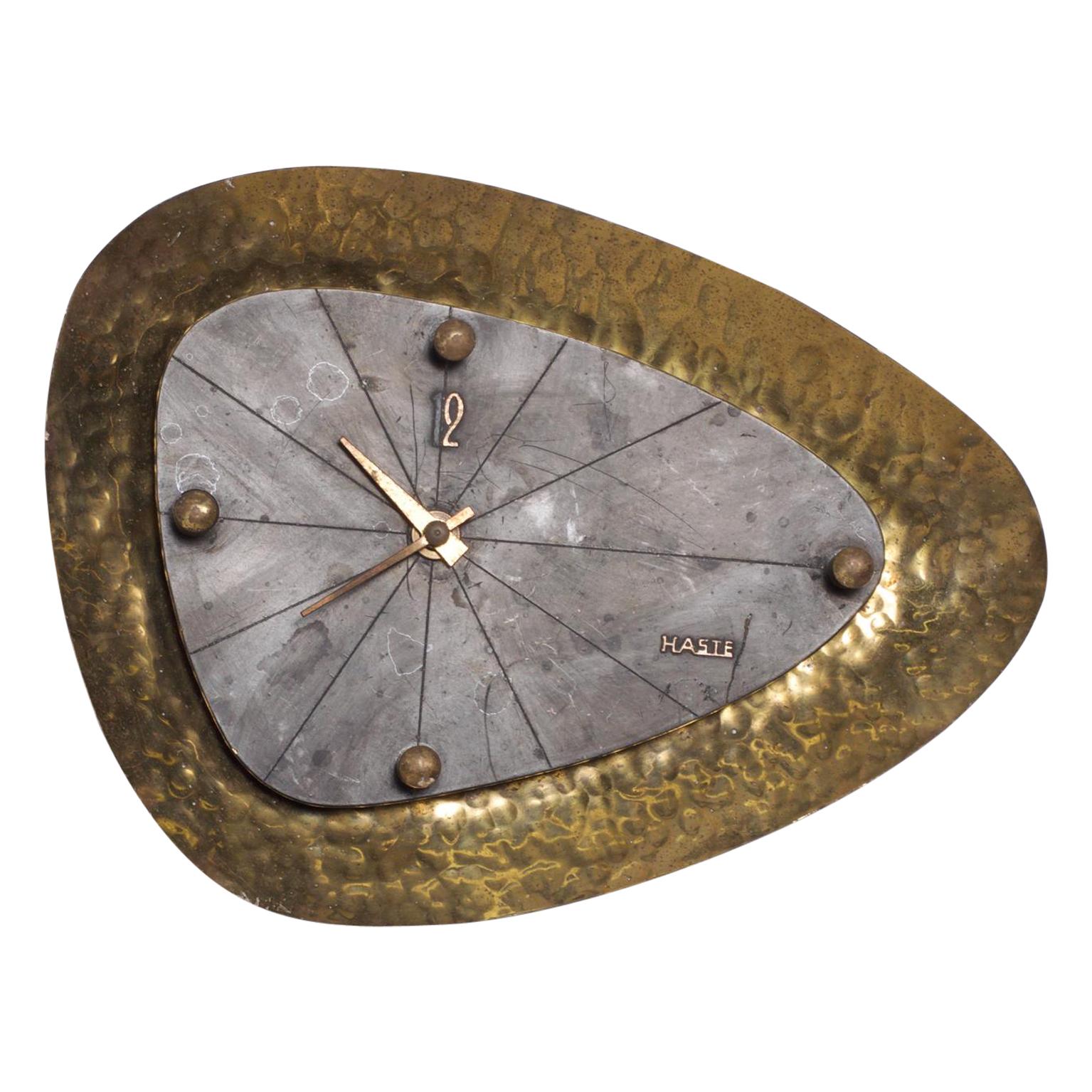 Mid-Century Modern HASTE Wall Clock, Bronze, 1950s at 1stDibs