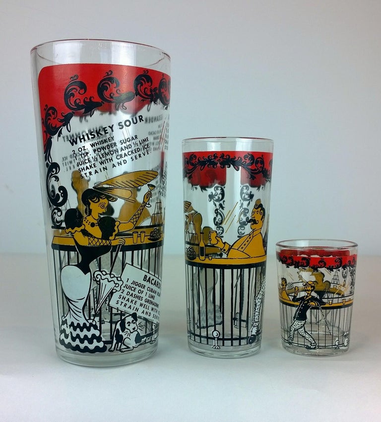 Set of 11 Red, Black and Gold Moulin Rouge Theme Overlay Cocktail ...